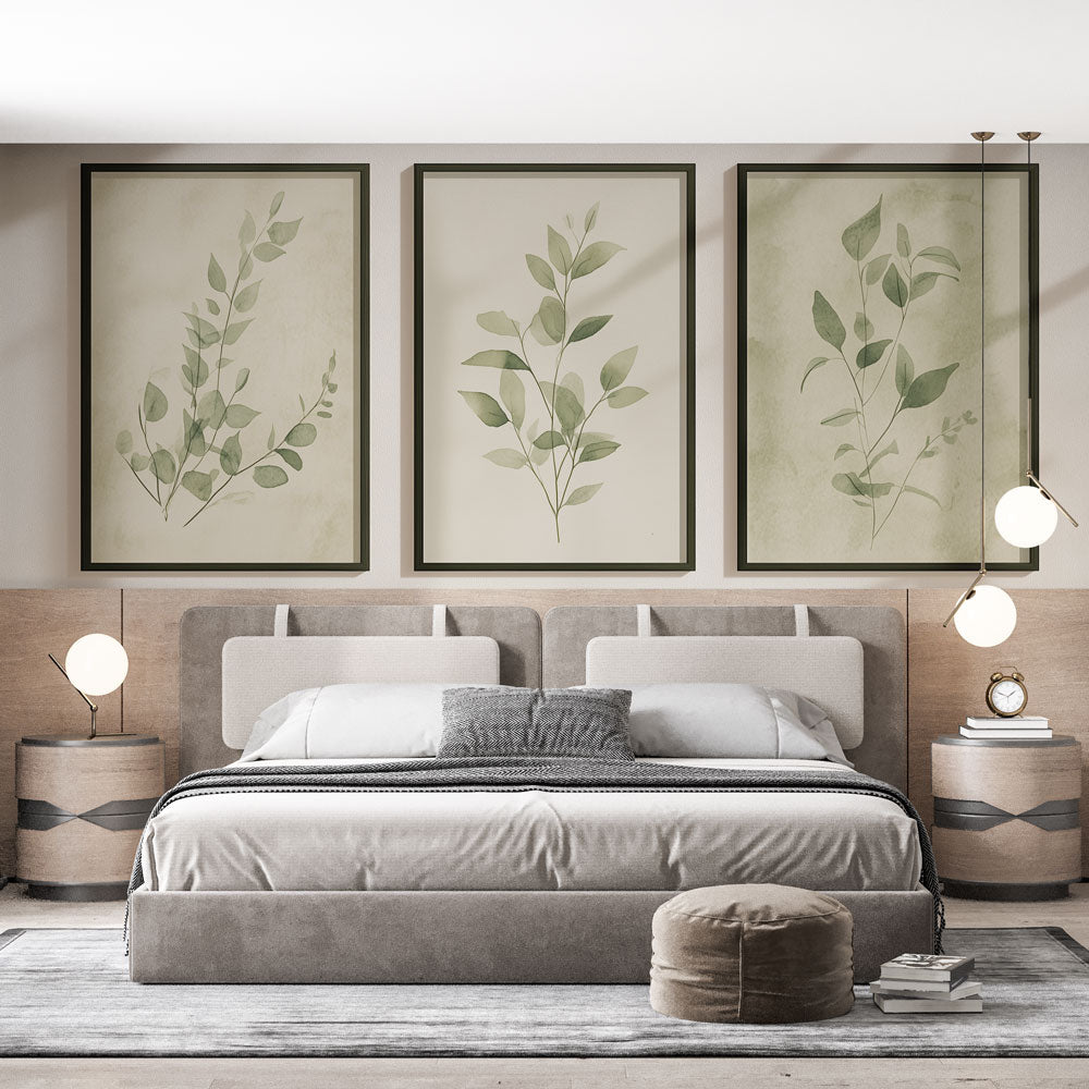Mural Wallpaper botanical tableau | Triptych of elegant leaves ...