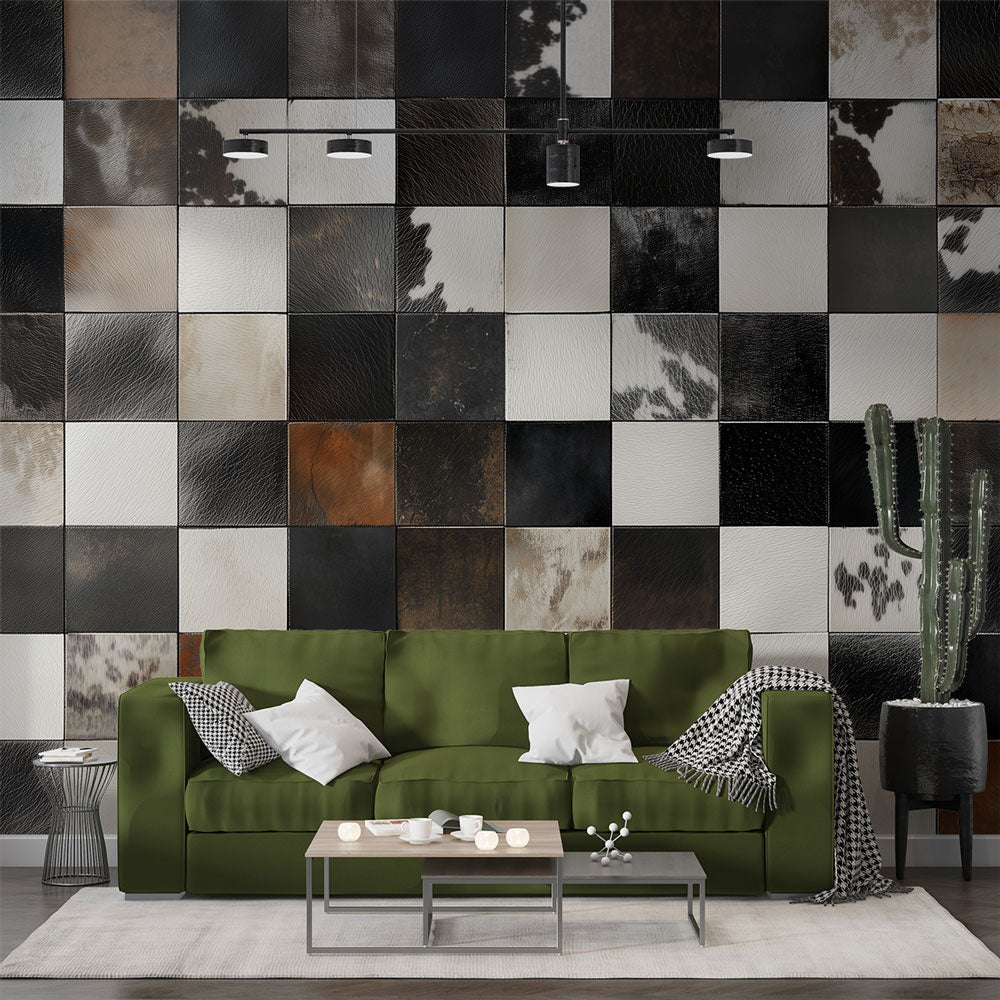 Mural Wallpaper leather textures | Elegant checkerboard pattern ...