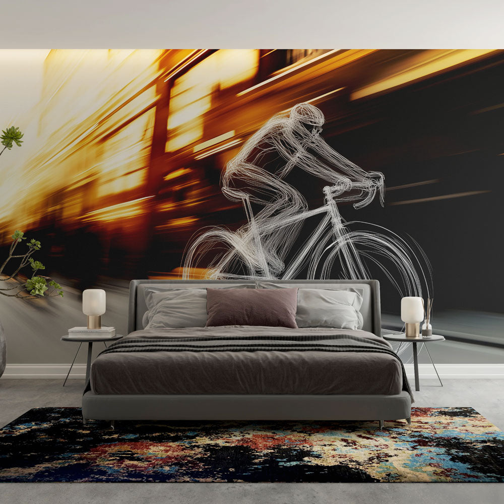 Mural Wallpaper urban cyclist | Modern and dynamic silhouette — WonderMural