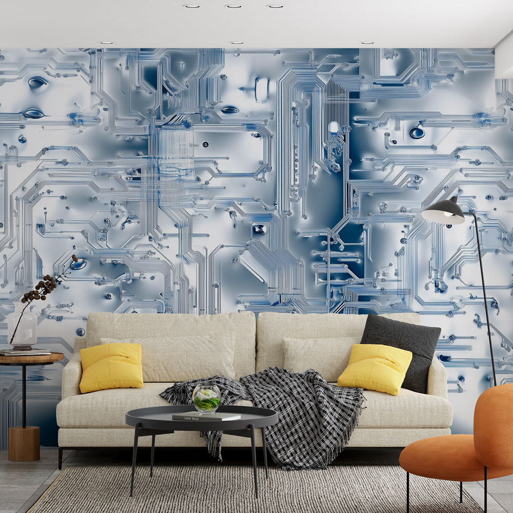 Mural Wallpaper printed circuit | Futuristic metallic design — WonderMural