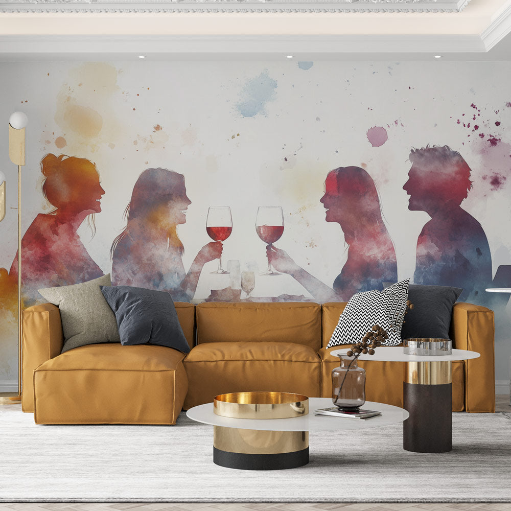 Mural Wallpaper dinner | Artistic scene silhouette around a meal ...