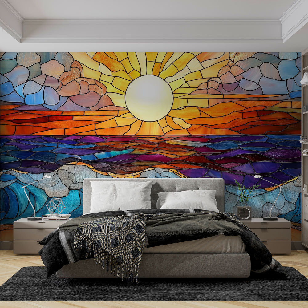 Papel pintado vitral | Atardecer marino — WonderMural