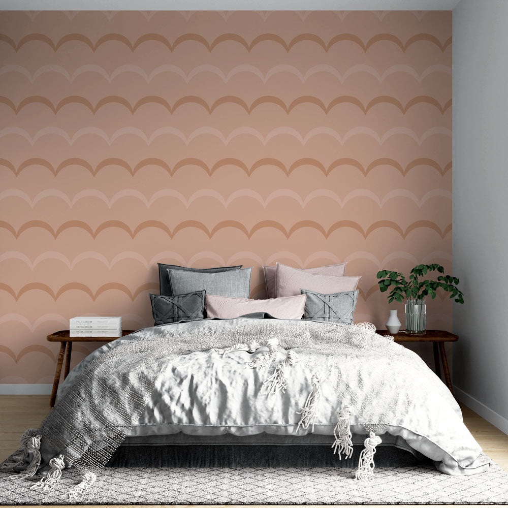 Mural Wallpaper with Wavy Patterns | Pink and Salmon Design — WonderMural