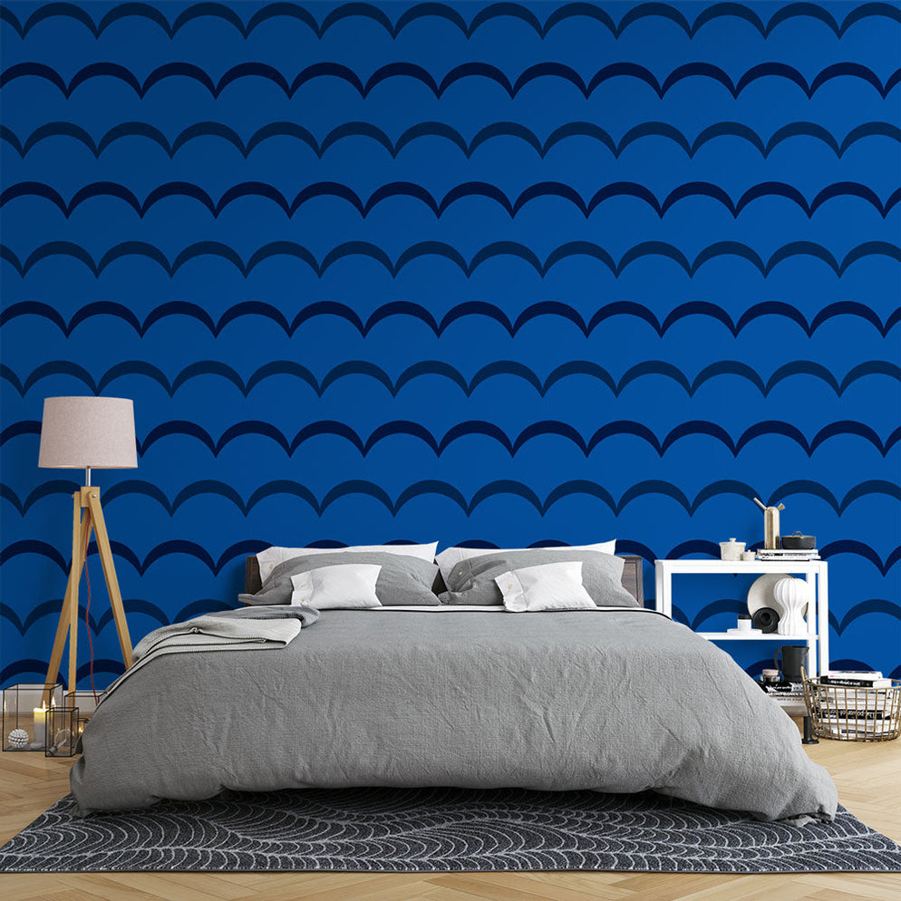 Mural Wallpaper waves | Deep blue pattern — WonderMural