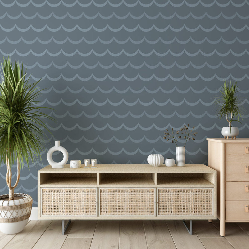 Mural Wallpaper waves | Navy blue wavy pattern — WonderMural