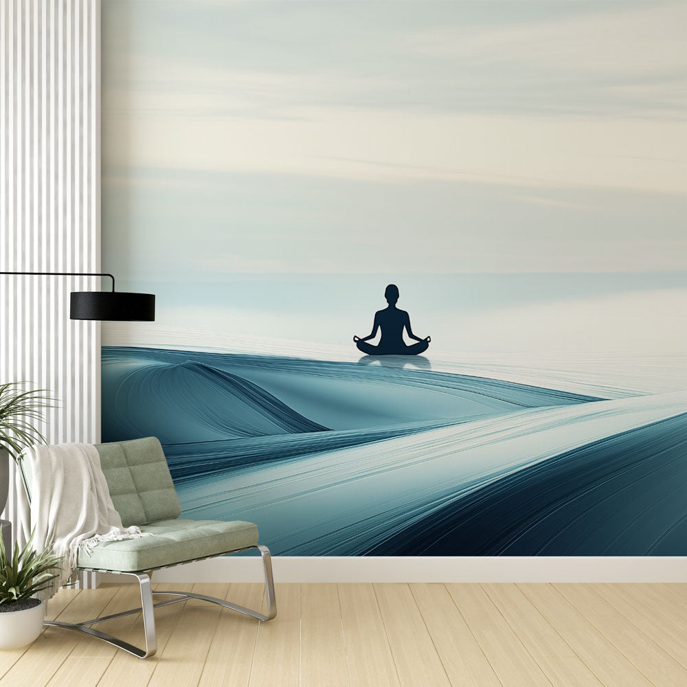Mural Wallpaper meditation | Serenity on blue waves — WonderMural