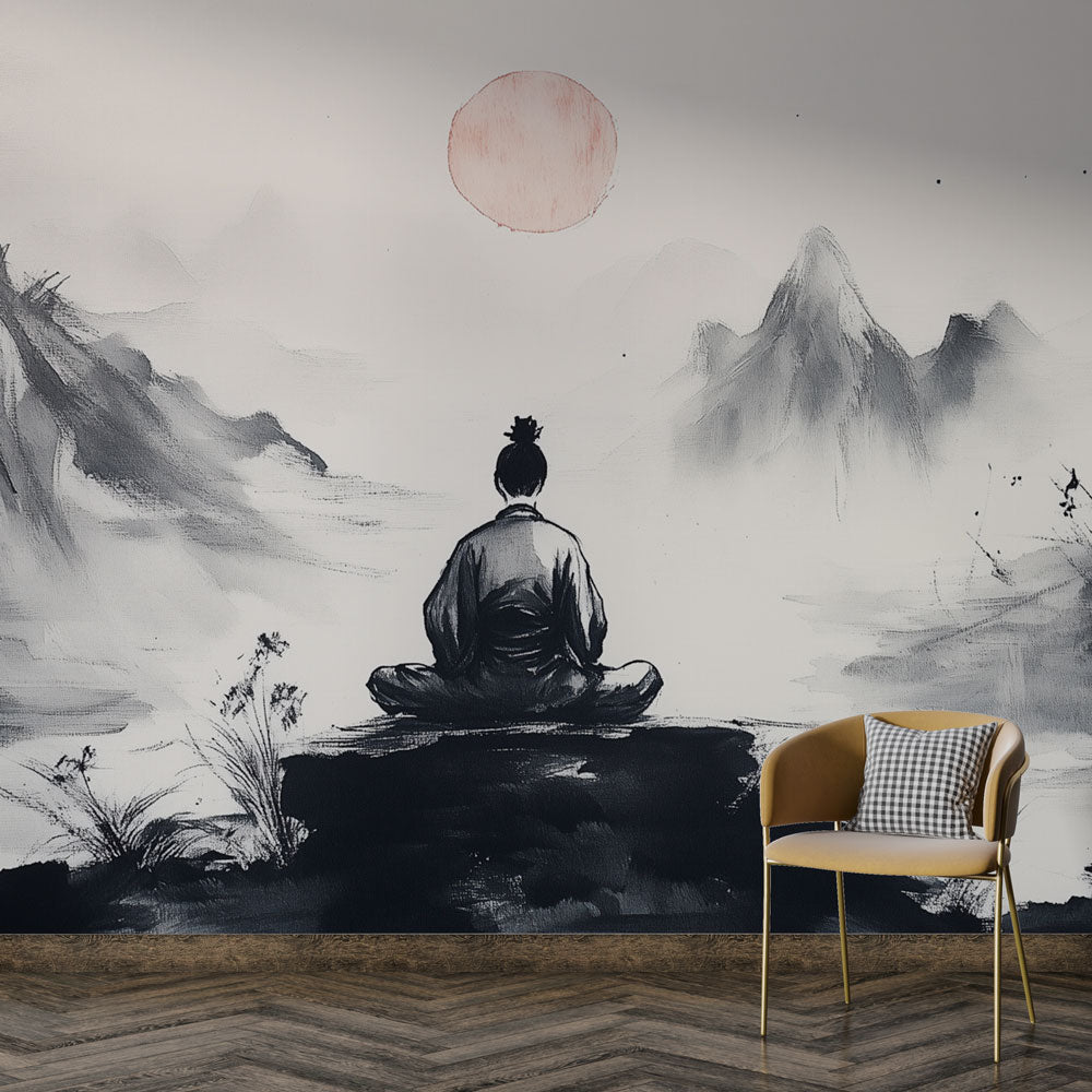 Mural Wallpaper zen | Meditation illustration in mountain landscape ...