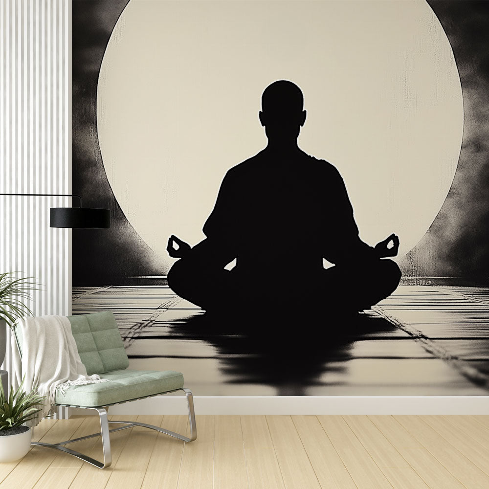 Mural Wallpaper meditation | Silhouette and full moon — WonderMural